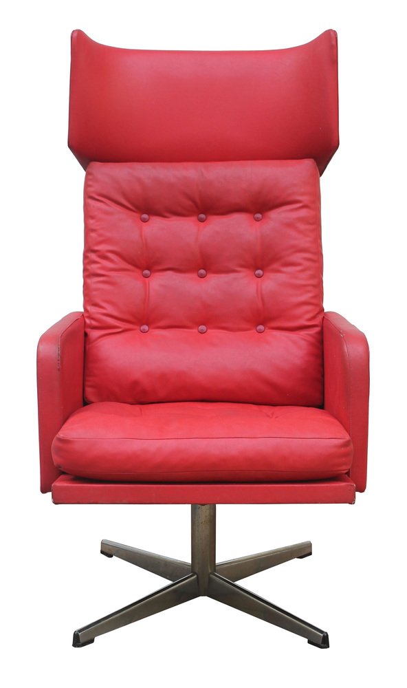 Red Leatherette Swivel Armchair, 1970s for sale at Pamono