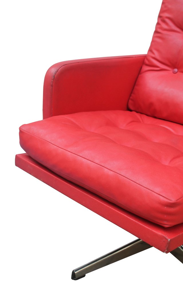 Red Leatherette Swivel Armchair, 1970s for sale at Pamono