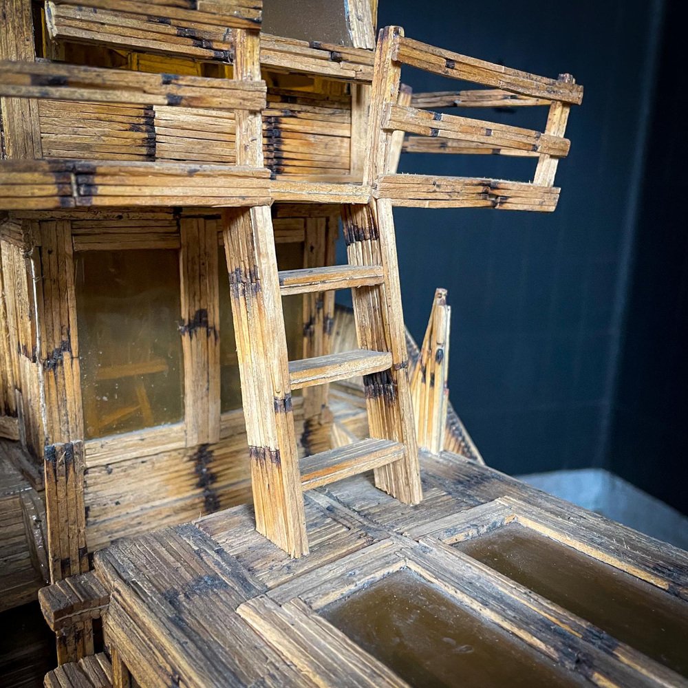 Folk Art Scale Model Ship or Boat in Matchsticks for sale at Pamono