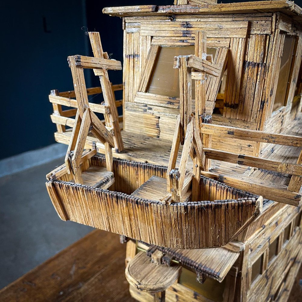 Folk Art Scale Model Ship or Boat in Matchsticks for sale at Pamono