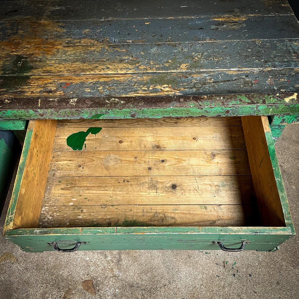 Industrial Green Wooden Workbench for sale at Pamono