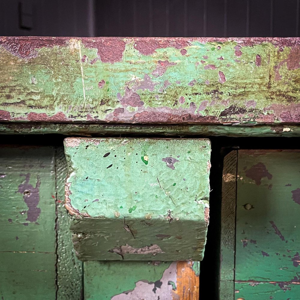 Industrial Green Wooden Workbench for sale at Pamono