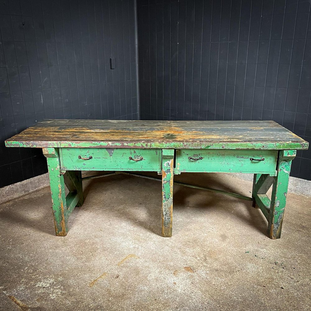 Industrial Green Wooden Workbench for sale at Pamono