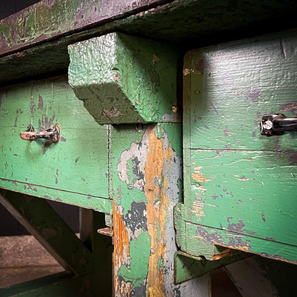 Industrial Green Wooden Workbench for sale at Pamono