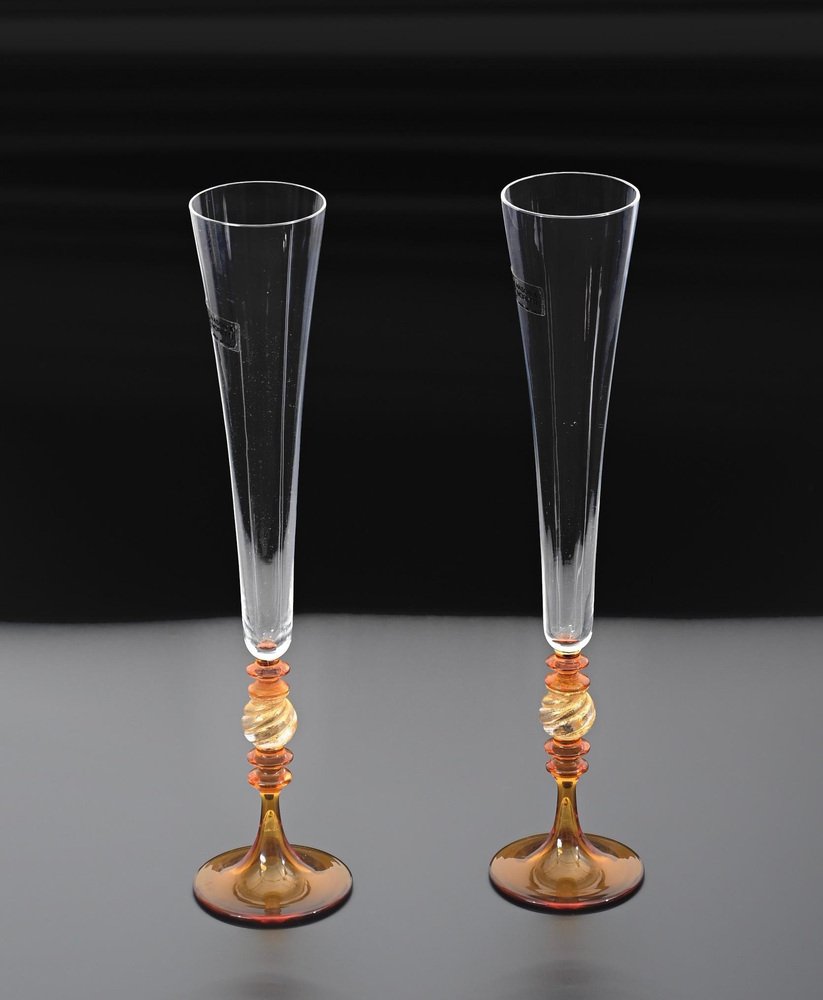 Italian Murano Glass, Amber and Gold Goblets by Nason and Moretti ...