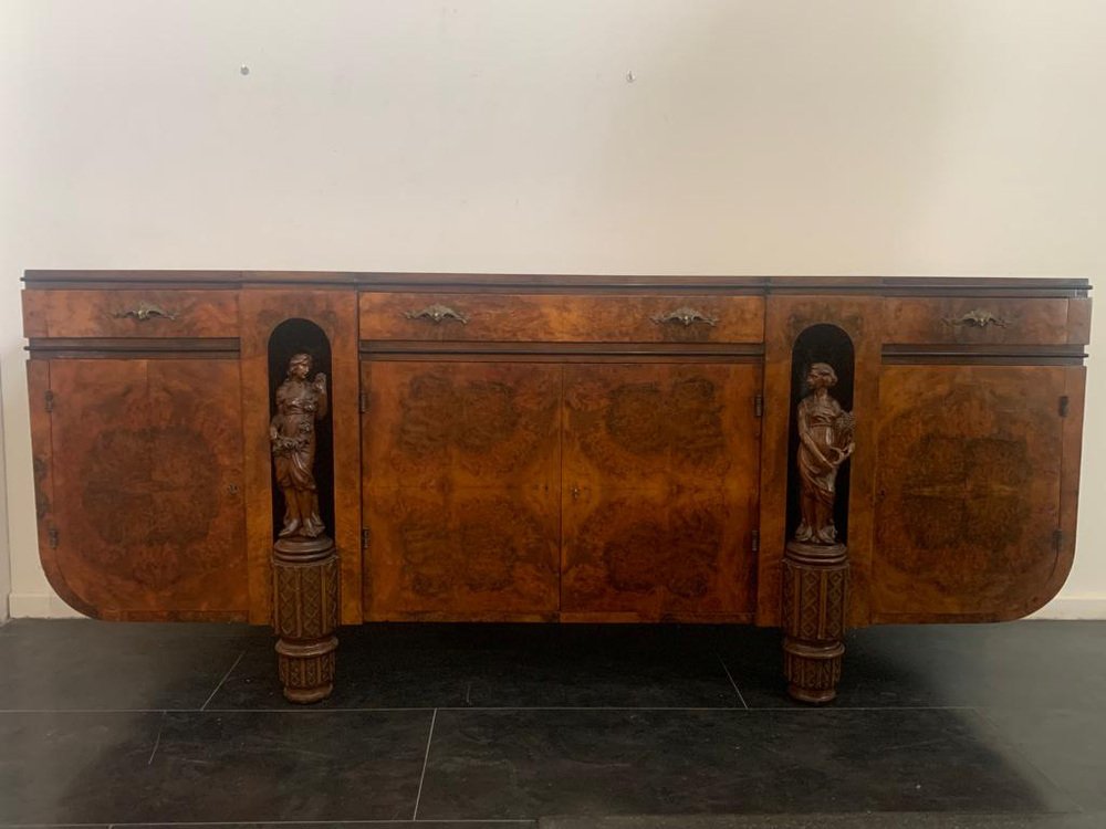 Vintage Sideboard in Walnut Root with Sculptures on the Front, 1920s ...