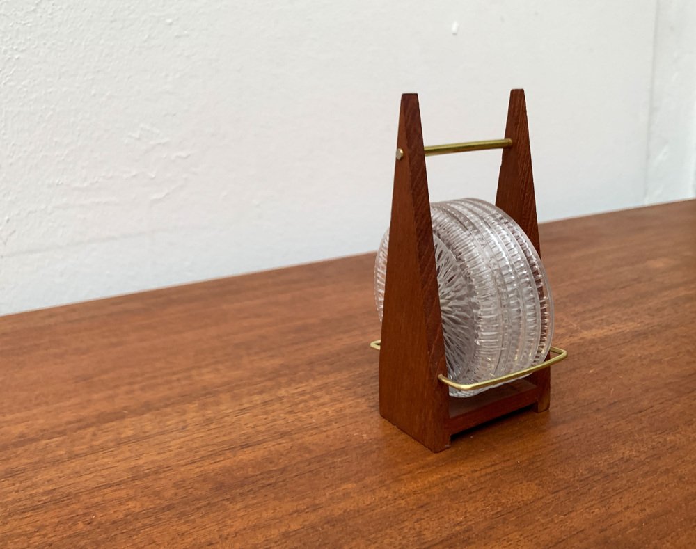 Mid-Century German Lead Crystal Glass Coasters in Teak Tray, 1960s, Set ...