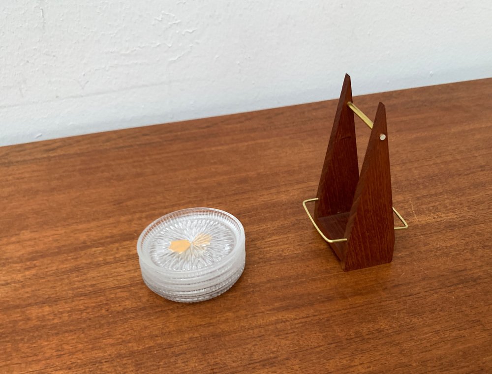Mid-Century German Lead Crystal Glass Coasters in Teak Tray, 1960s, Set ...