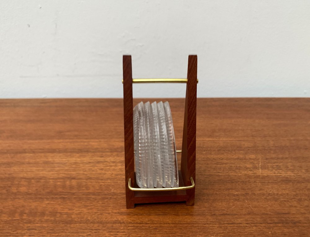 Mid-Century German Lead Crystal Glass Coasters in Teak Tray, 1960s, Set ...