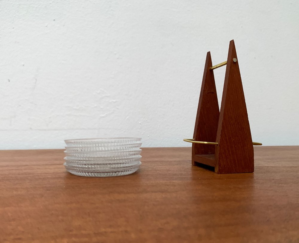 Mid-Century German Lead Crystal Glass Coasters in Teak Tray, 1960s, Set ...