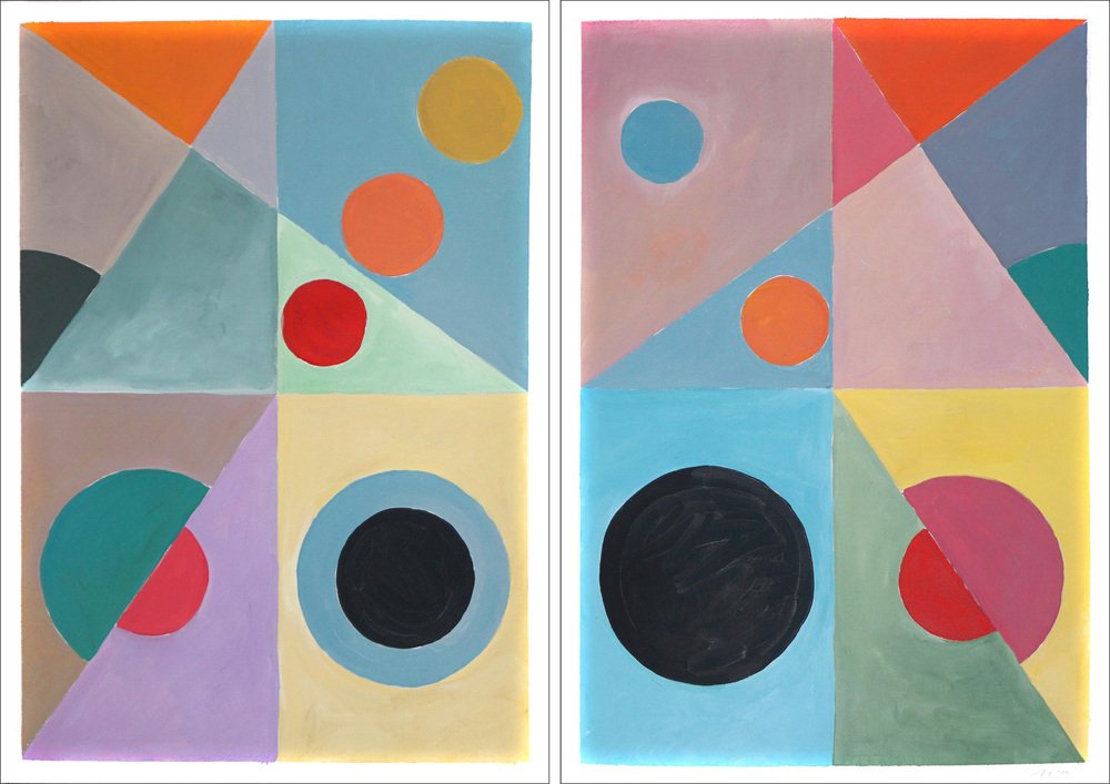 Natalia Roman, Konstruktivistische Konstellation, 2022, Acryl auf Aquarellpapier bei Pamono kaufen