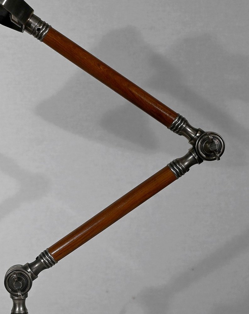 Adjustable Arm Table Lamp in Metal and Wood, 1920s for sale at Pamono