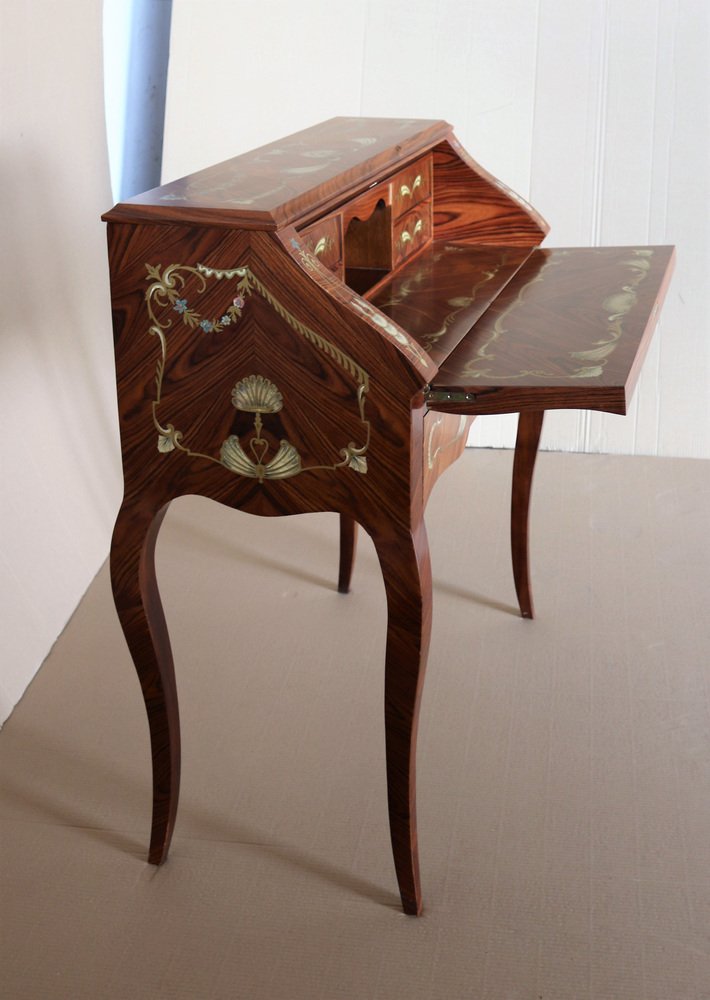 Finely Inlaid Flap Desk in Rococo Style, 1980s for sale at Pamono
