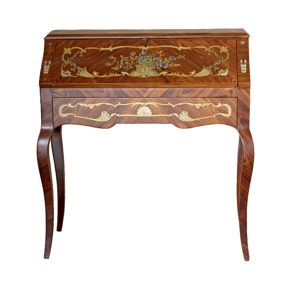 Finely Inlaid Flap Desk in Rococo Style, 1980s for sale at Pamono