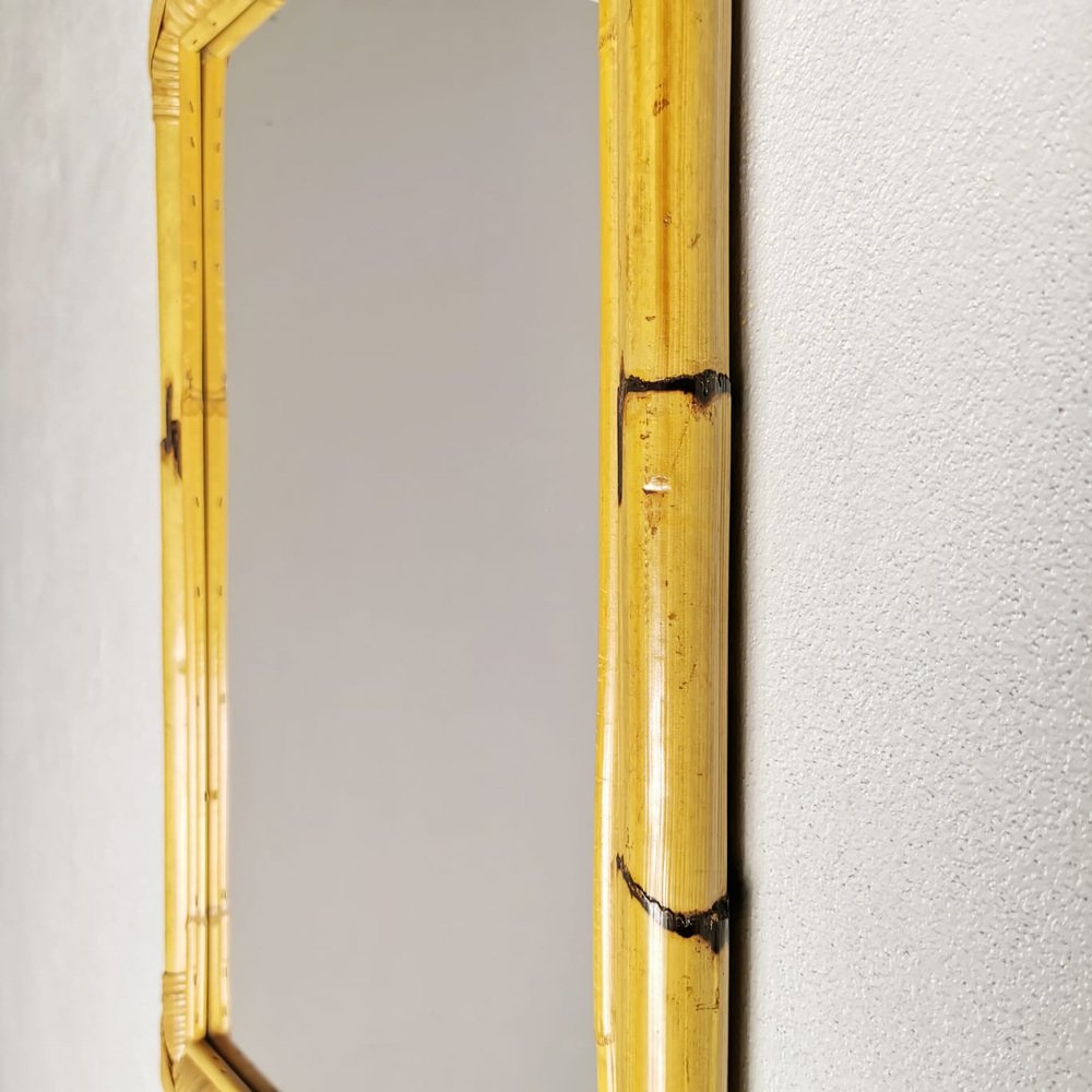 Vintage Rectangular Mirror in Bamboo, 1970s for sale at Pamono
