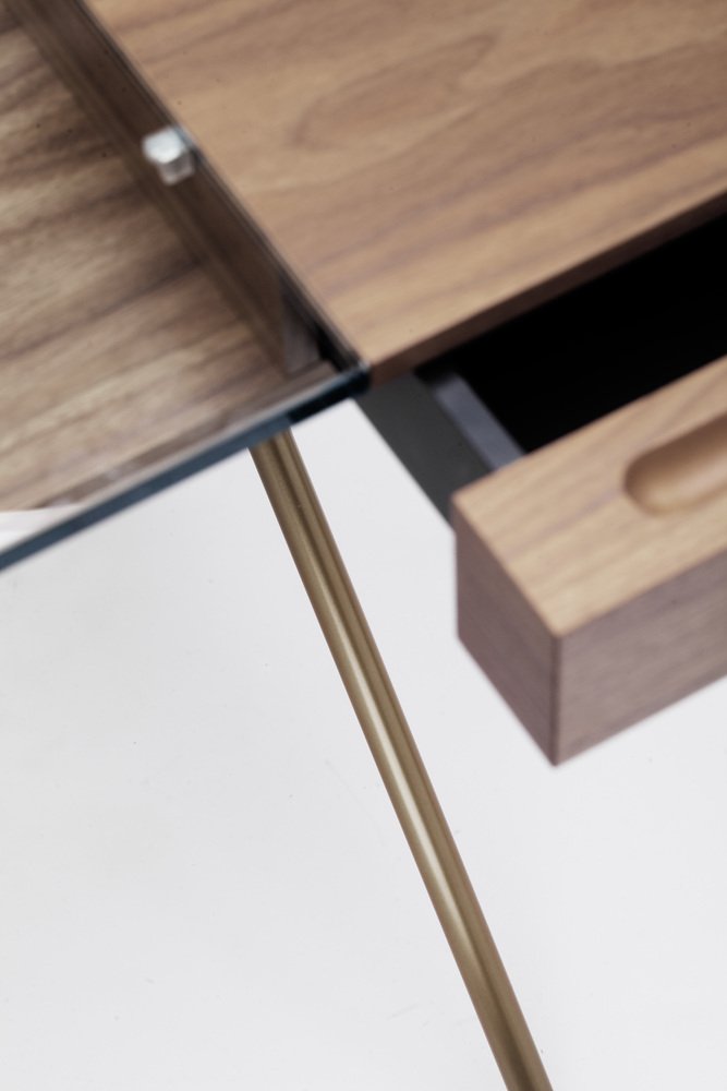 Cosimo Desk with Walnut Veneer and Glass Top by Marco Zanuso Jr. for ...