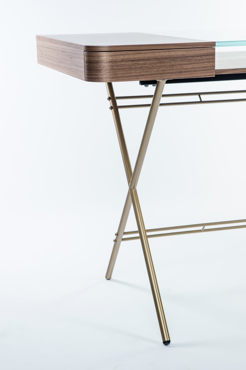 Cosimo Desk with Walnut Veneer and Glass Top by Marco Zanuso Jr. for ...