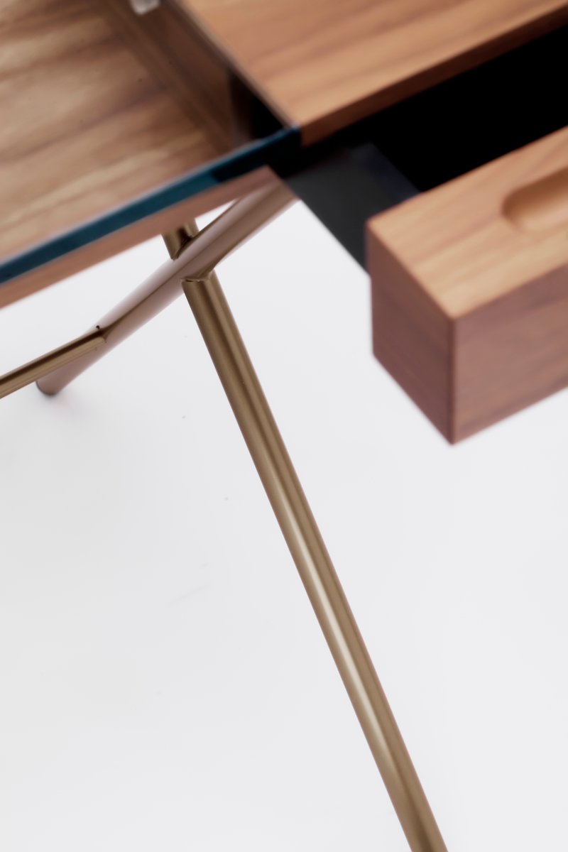 Cosimo Desk with Walnut Veneer and Glass Top by Marco Zanuso Jr. for ...