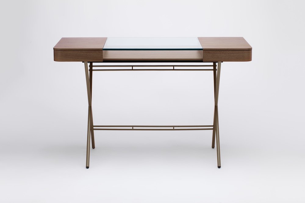 Cosimo Desk with Walnut Veneer and Glass Top by Marco Zanuso Jr. for ...