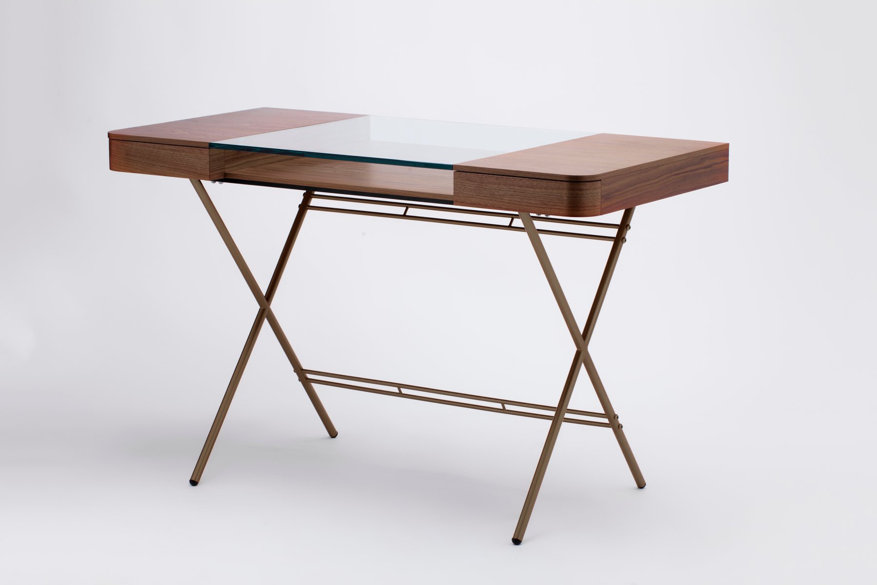 Cosimo Desk with Walnut Veneer and Glass Top by Marco Zanuso Jr. for ...