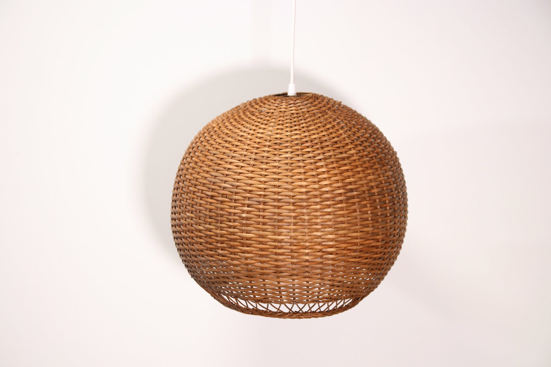 Vintage Round Rattan Hanging Lamp, 1970s for sale at Pamono