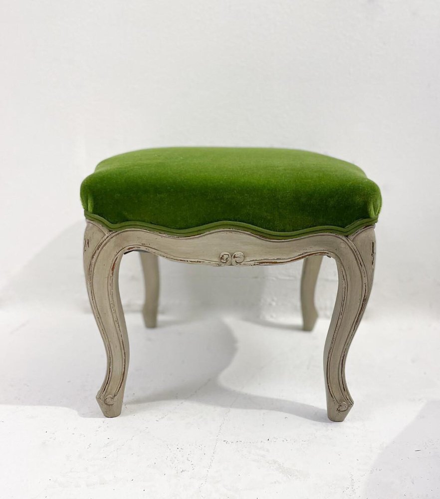 Louis XV Green Velvet Stool, Belgium for sale at Pamono