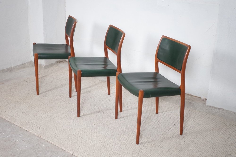 Danish Model 80 Dining Chairs by Niels O. Møller, 1960s, Set of 3 for ...