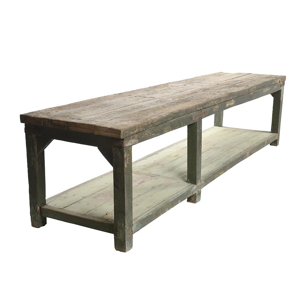 Patinated Wooden Workshop Table, 1940s for sale at Pamono