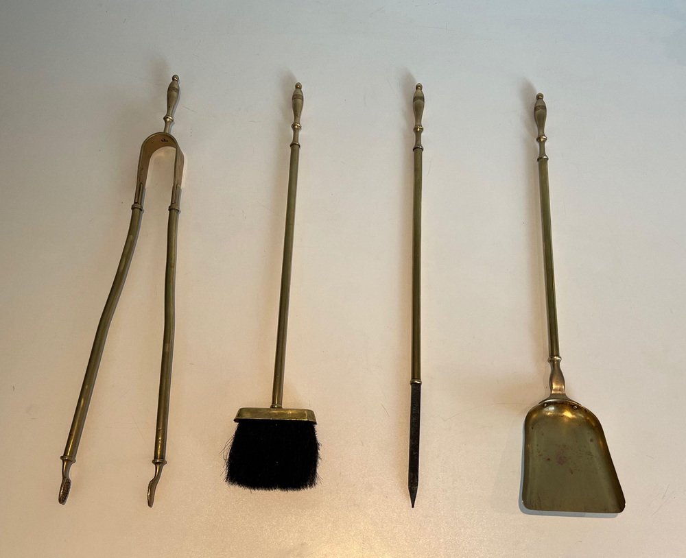 Brass Fireplace Tools, 1920s, Set of 5 for sale at Pamono