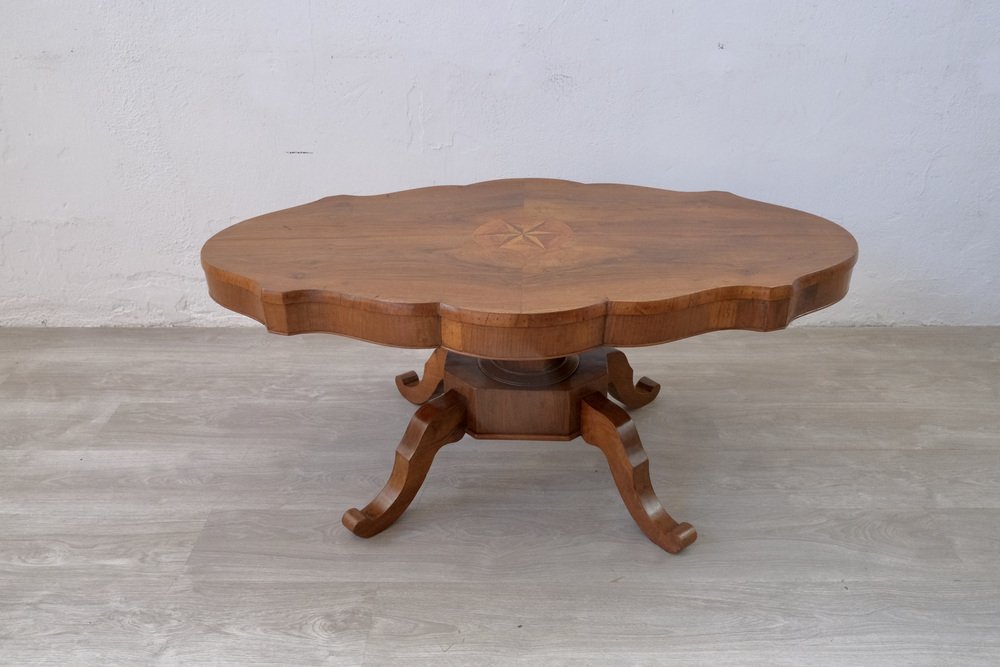 Walnut Wood Carved Table Biscuit Table Coffee Table, 1930s for sale at ...