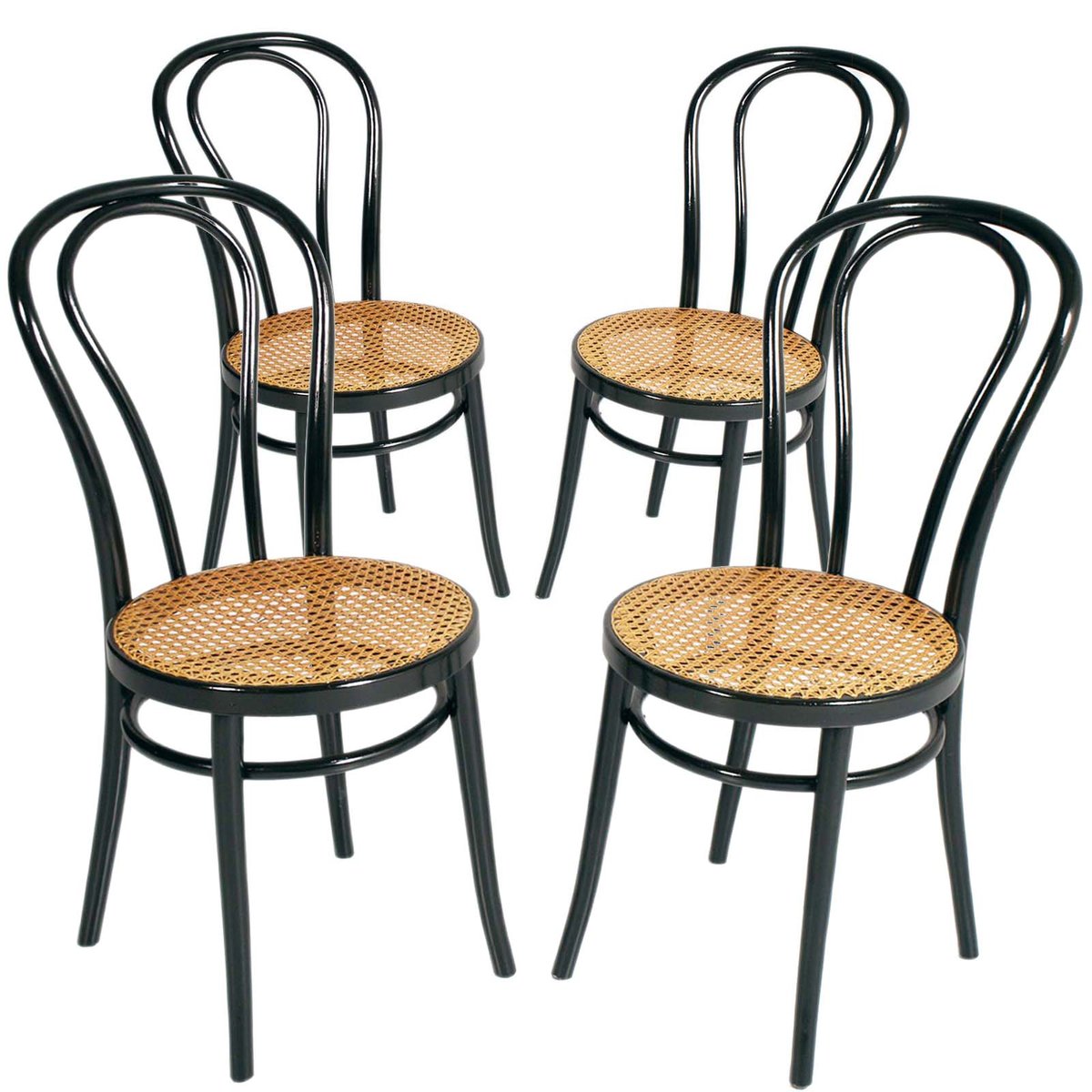 Chaises de Salle à Manger en Hêtre Courbé & Siège en Paille de Vienne par Michael Thonet pour ...