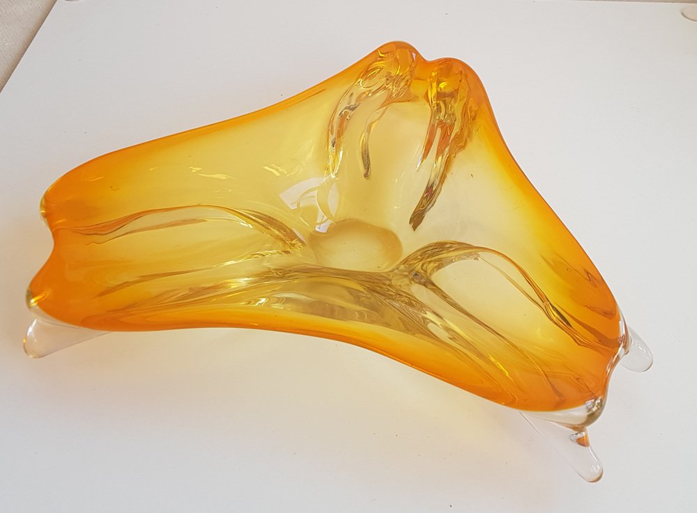 Orange und Goldfarbene Schale aus Muranoglas, 1950er bei Pamono kaufen