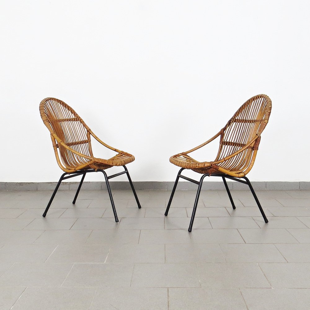 Rattan Sessel und Couchtisch von Alan Fuchs für Krásná Jizba, 1960er ...