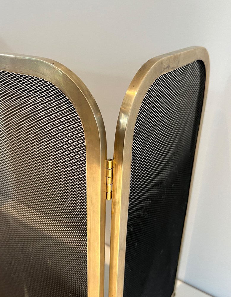 Vintage Brass and Mesh Fire Screen, 1970s for sale at Pamono