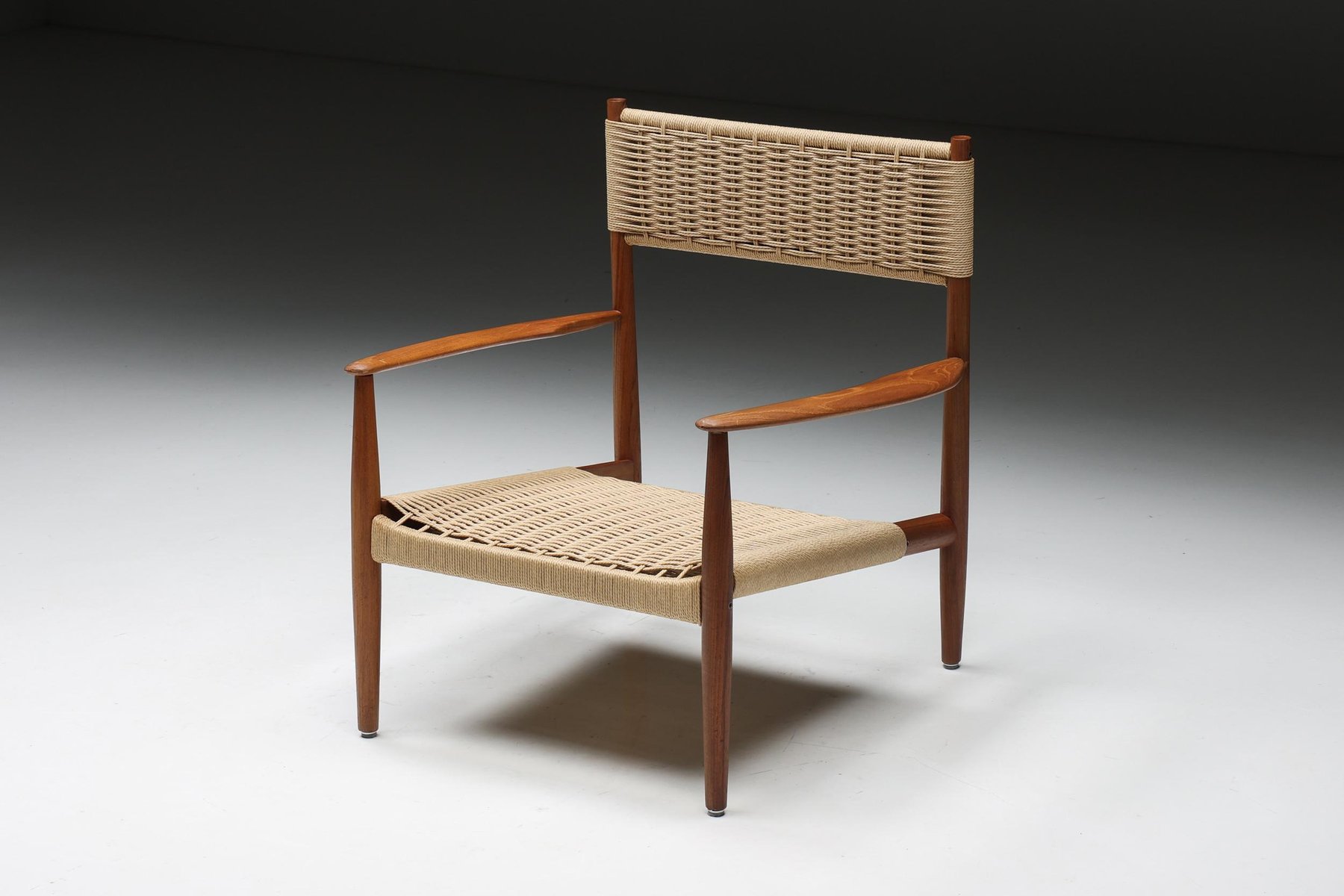 Scandinavian Wooden Armchair with Cord Webbing, 1960s for sale at Pamono