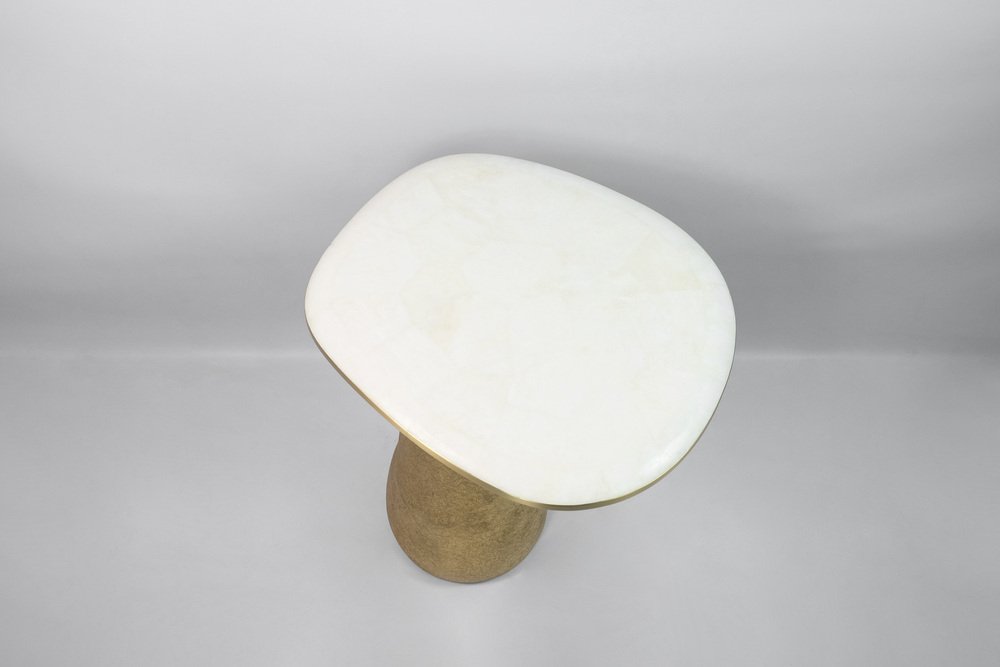 Side Tables with White Rock Crystal and Brass Top from Ginger Brown ...