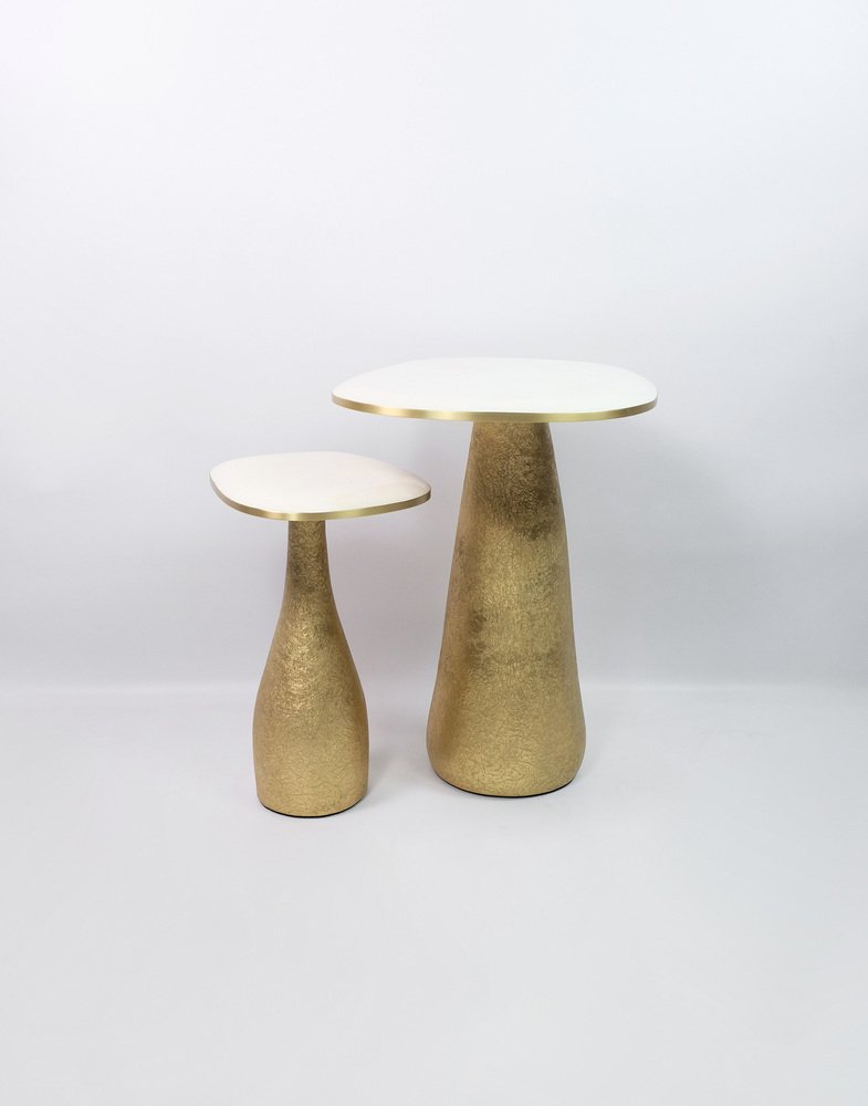 Side Tables with White Rock Crystal and Brass Top from Ginger Brown ...