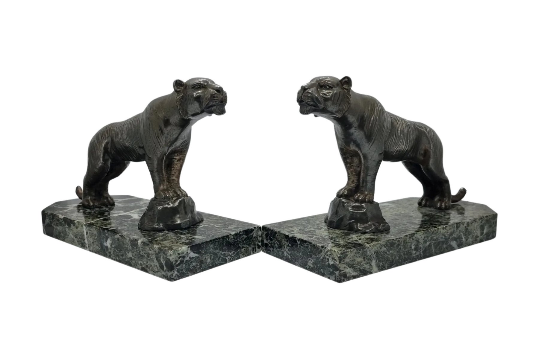 Art Deco Tiger Bookends by H. Moreau, 1920s, Set of 2 for sale at Pamono
