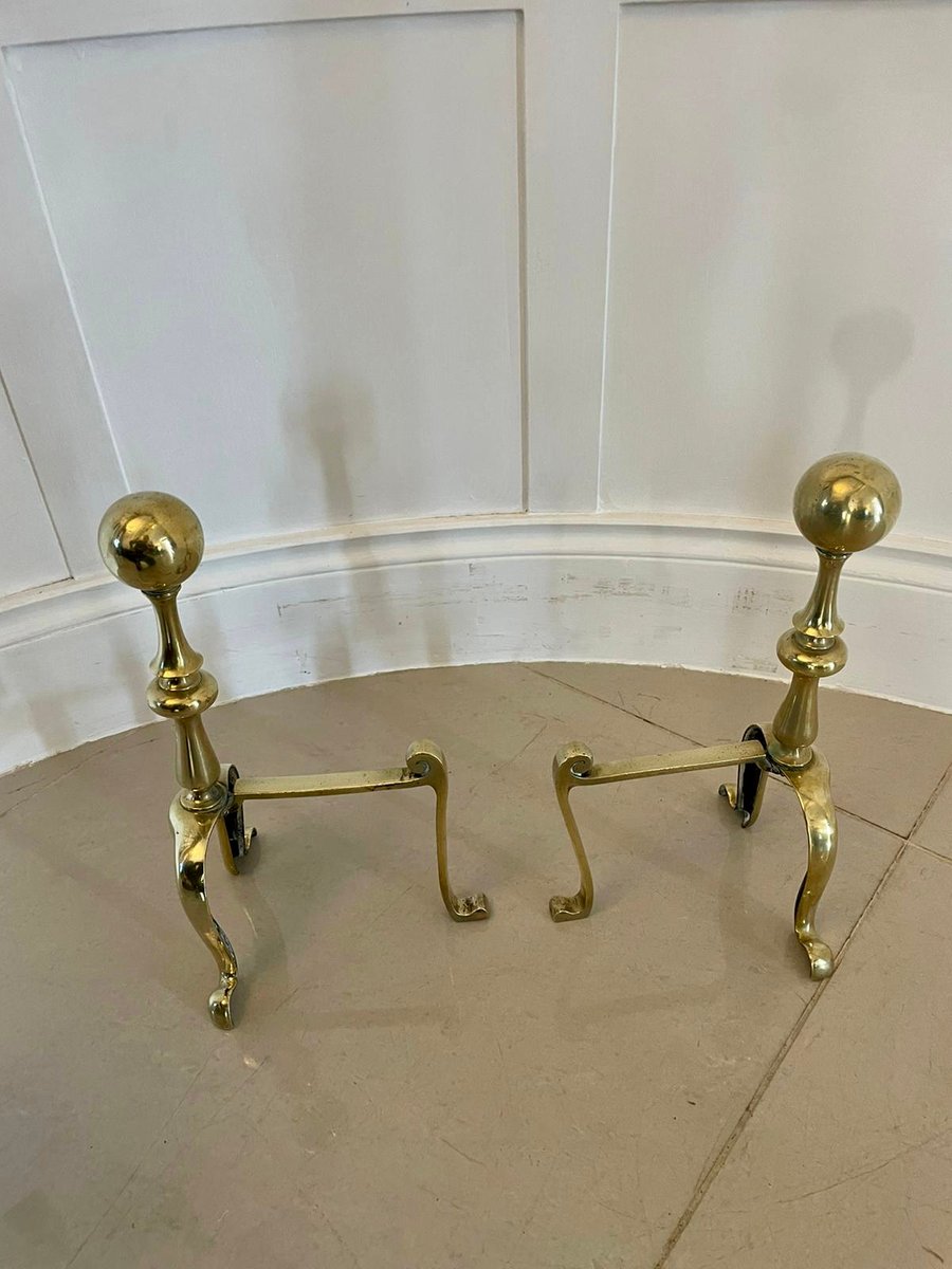 Victorian Brass Fire Dogs, 1860s, Set of 2 for sale at Pamono