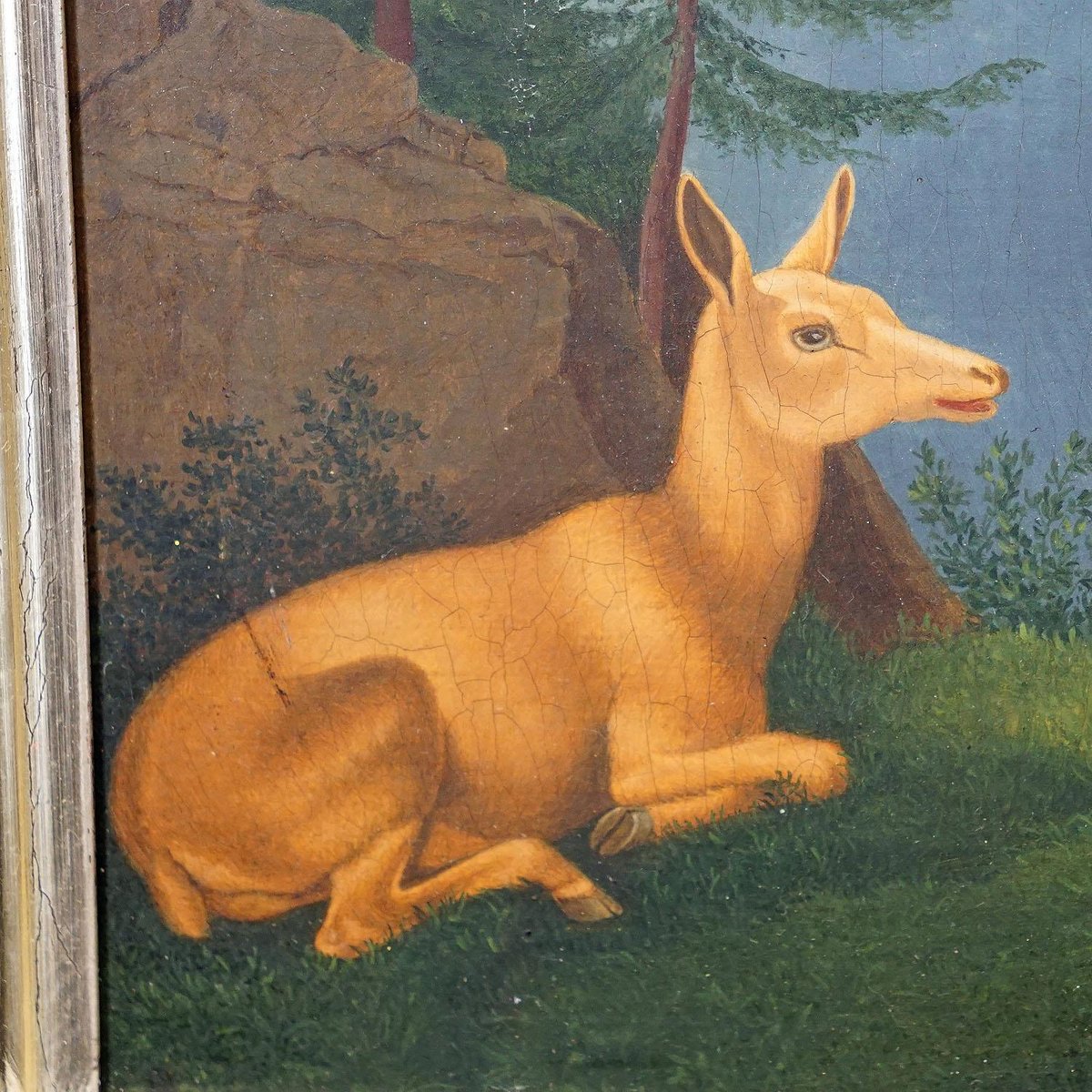 Fallow Deer with Doe in the Alps, Oil on Canvas, 19th Century, Framed ...