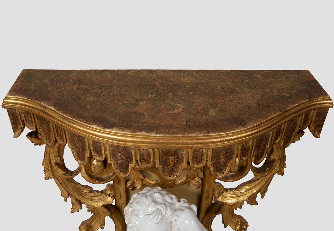 Antique Roman Console Table in Golden and Carved Wood for sale at Pamono