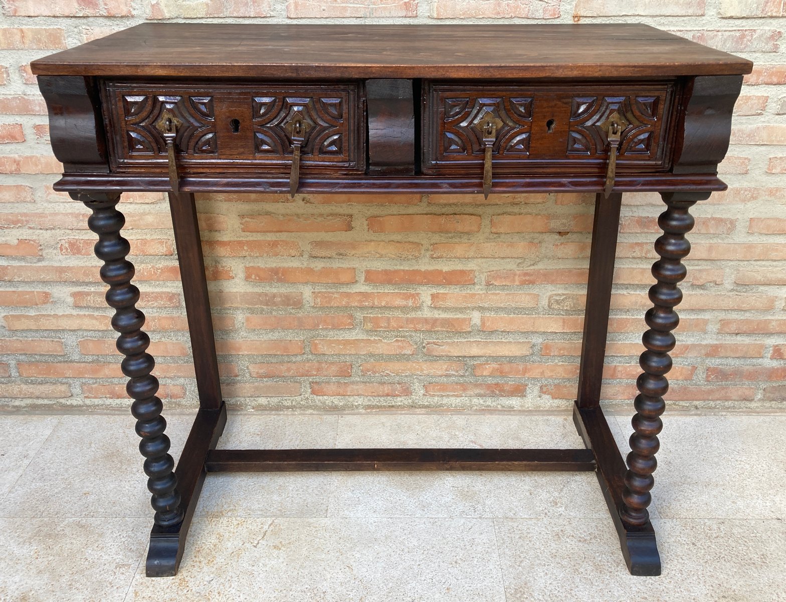 Spanish Console or Desk Table with Drawers and Solomonic Legs for sale ...