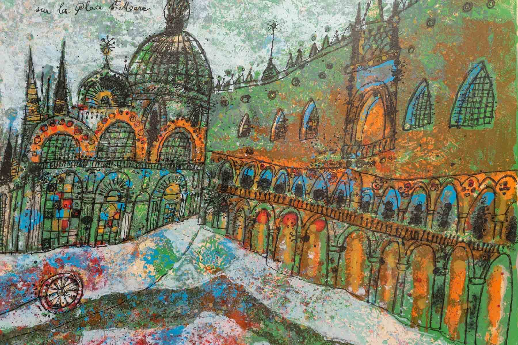 Théo Tobiasse, Une Lumière Sur La Place Saint Marc, 20th Century, Color Lithograph for sale at ...