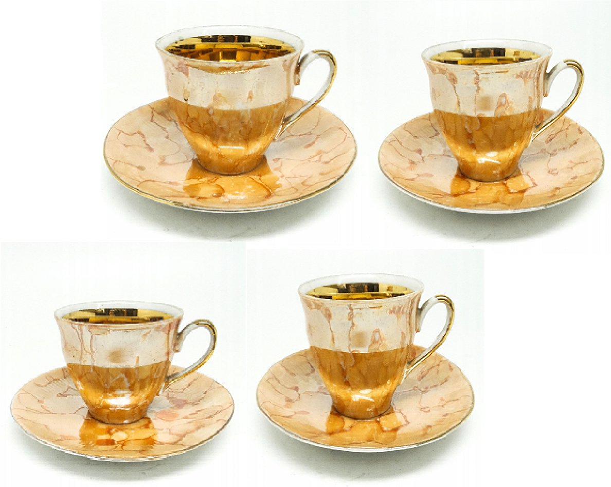 Postmodern Golden Plated Cups and Saucers, Poland, 1960s, Set of 8 for ...