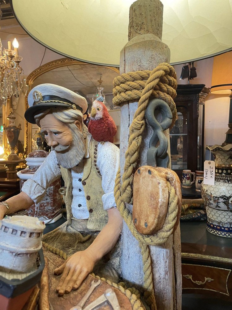 Large Vintage American Lamp with Nautical Figure from Apsit Bros California, 1980s for sale at ...