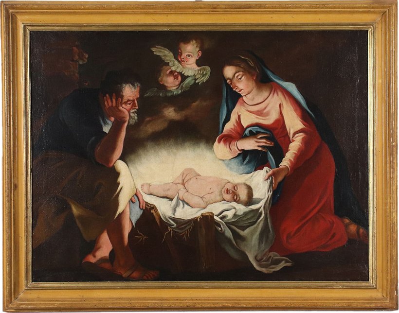Italian Artist, Adoration of the Baby Jesus, 17th Century, Oil on ...