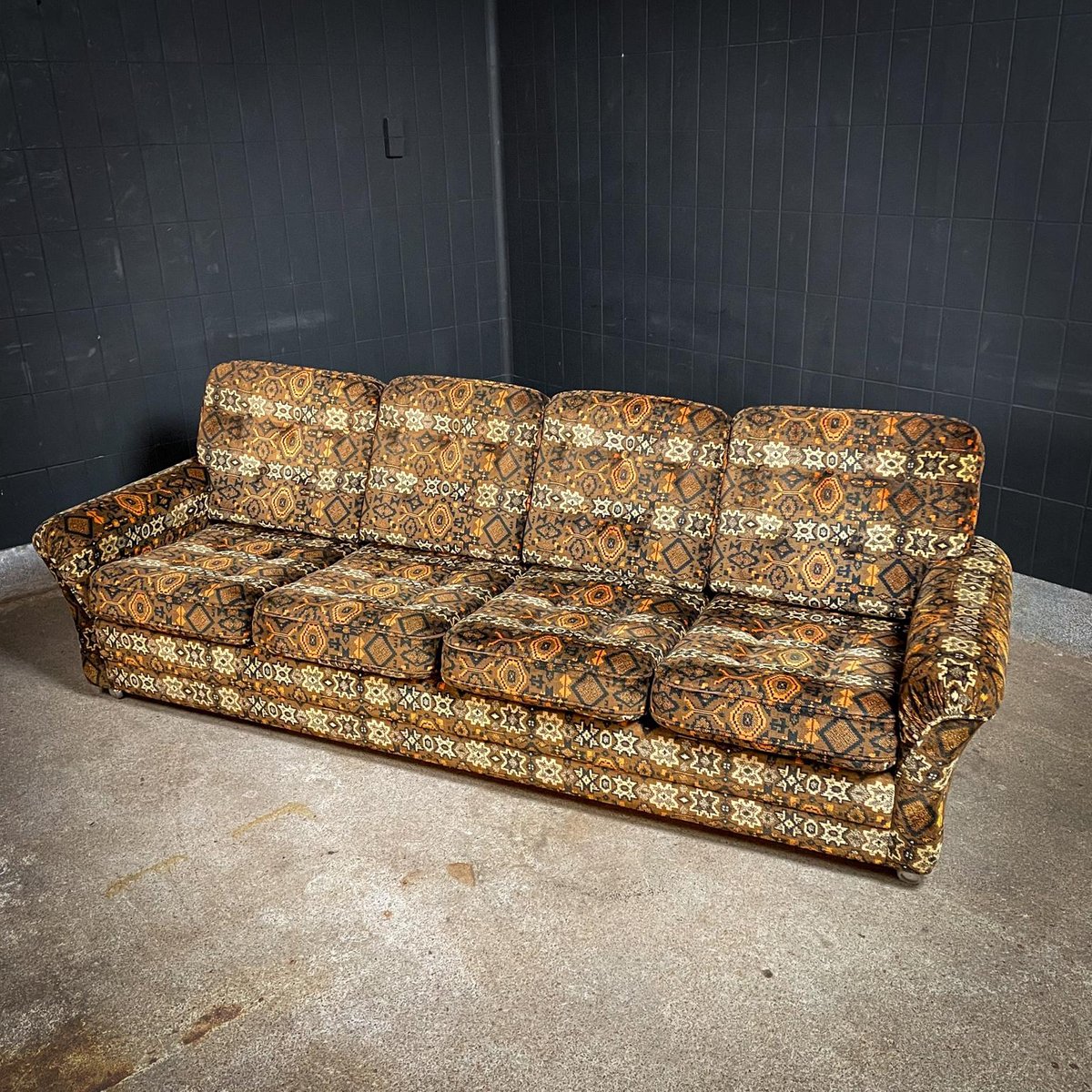 Vintage 4-Seater Checkered Sofa for sale at Pamono