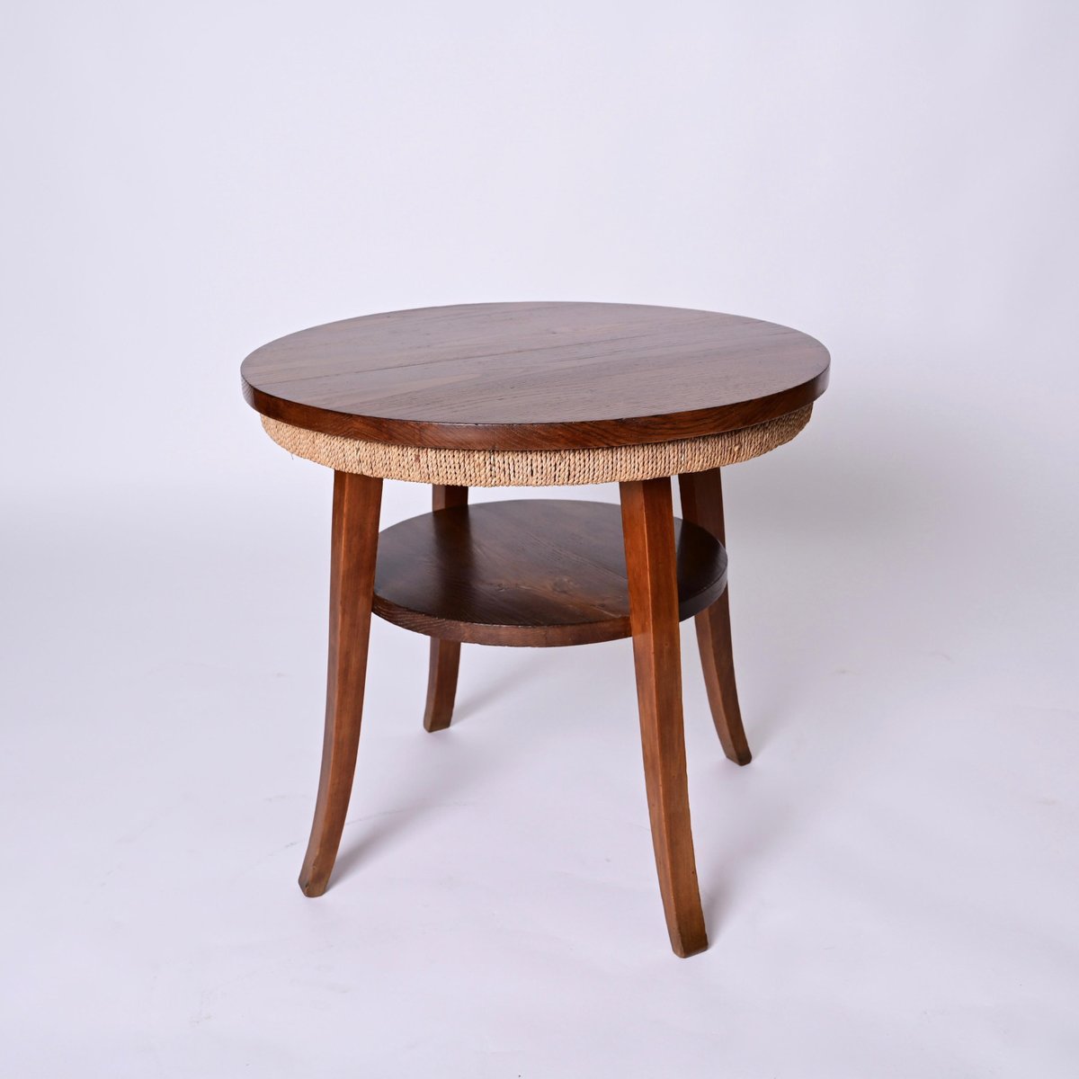 Mid-Century Italian Two-Tier Round Rope and Chestnut Wood Coffee Table ...