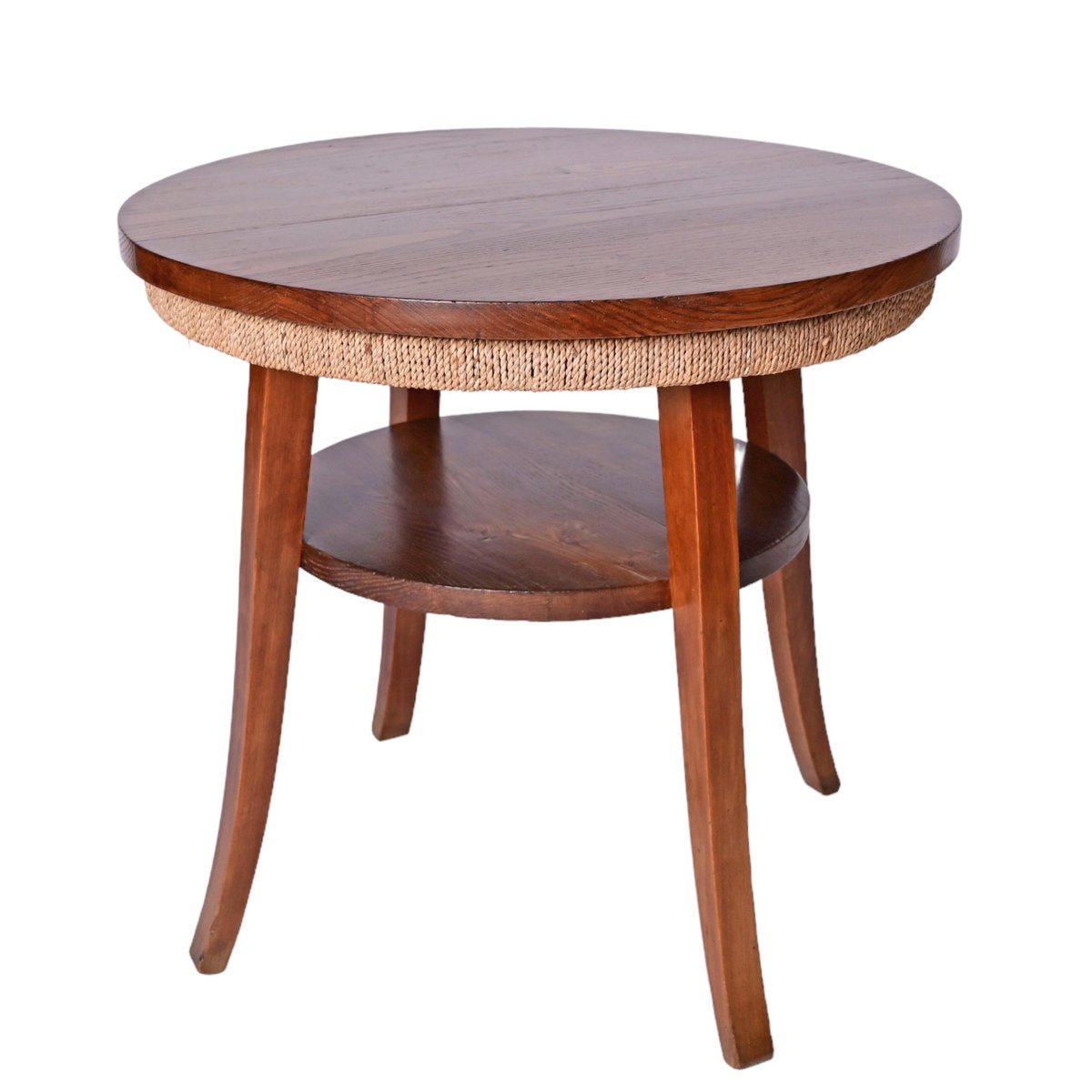 Mid-Century Italian Two-Tier Round Rope and Chestnut Wood Coffee Table ...