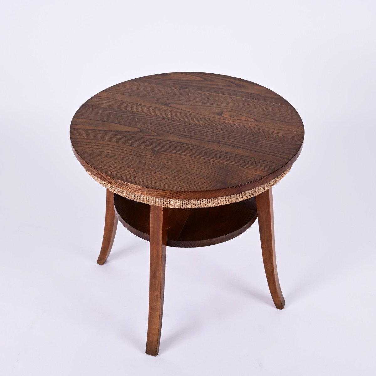 Mid-Century Italian Two-Tier Round Rope and Chestnut Wood Coffee Table ...
